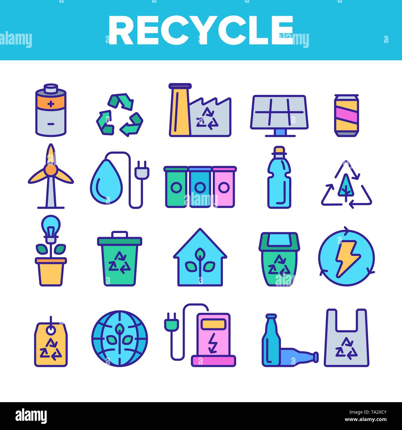 Recycle, Garbage Sorting Vector Linear Icons Set Stock Vector Image ...