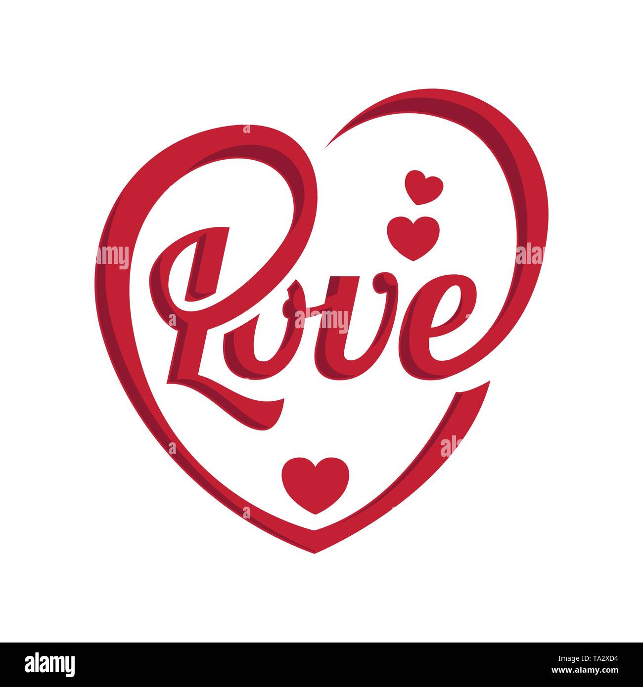 Red Love calligraphy lettering vector word with the shape of hearts ...