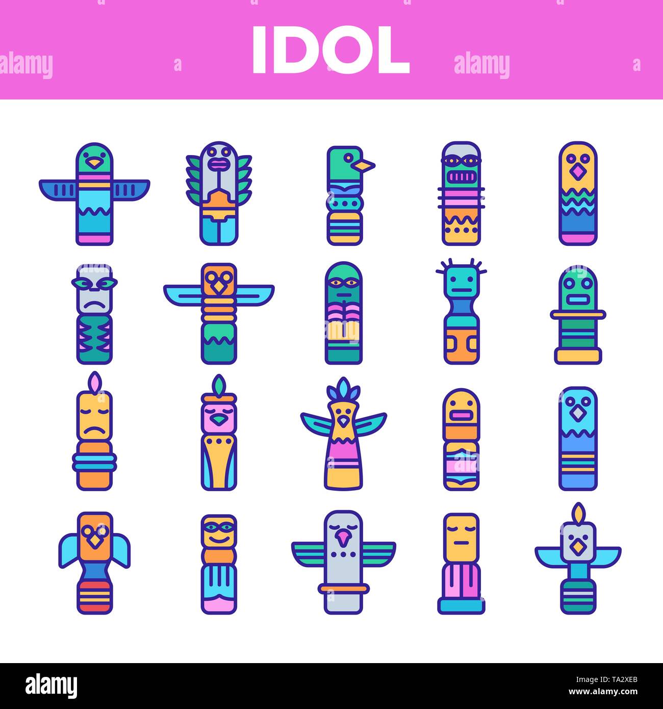 Tribal Ancient Idols Vector Linear Icons Set Stock Vector Image & Art ...