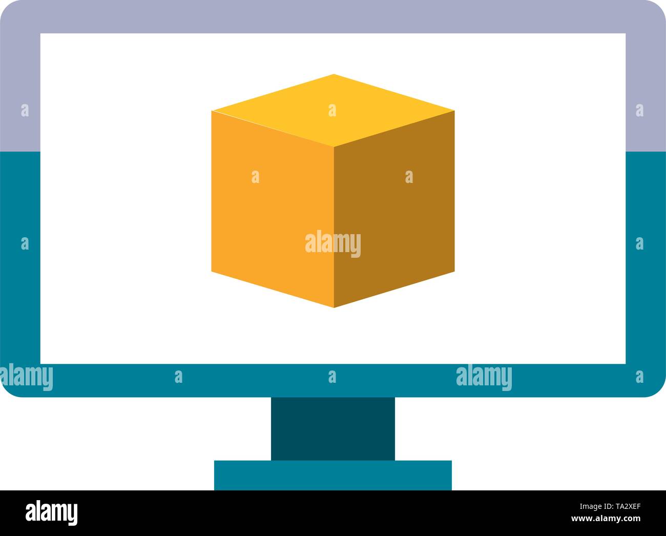 Computer monitor with cube on screen technology Vector illustration ...