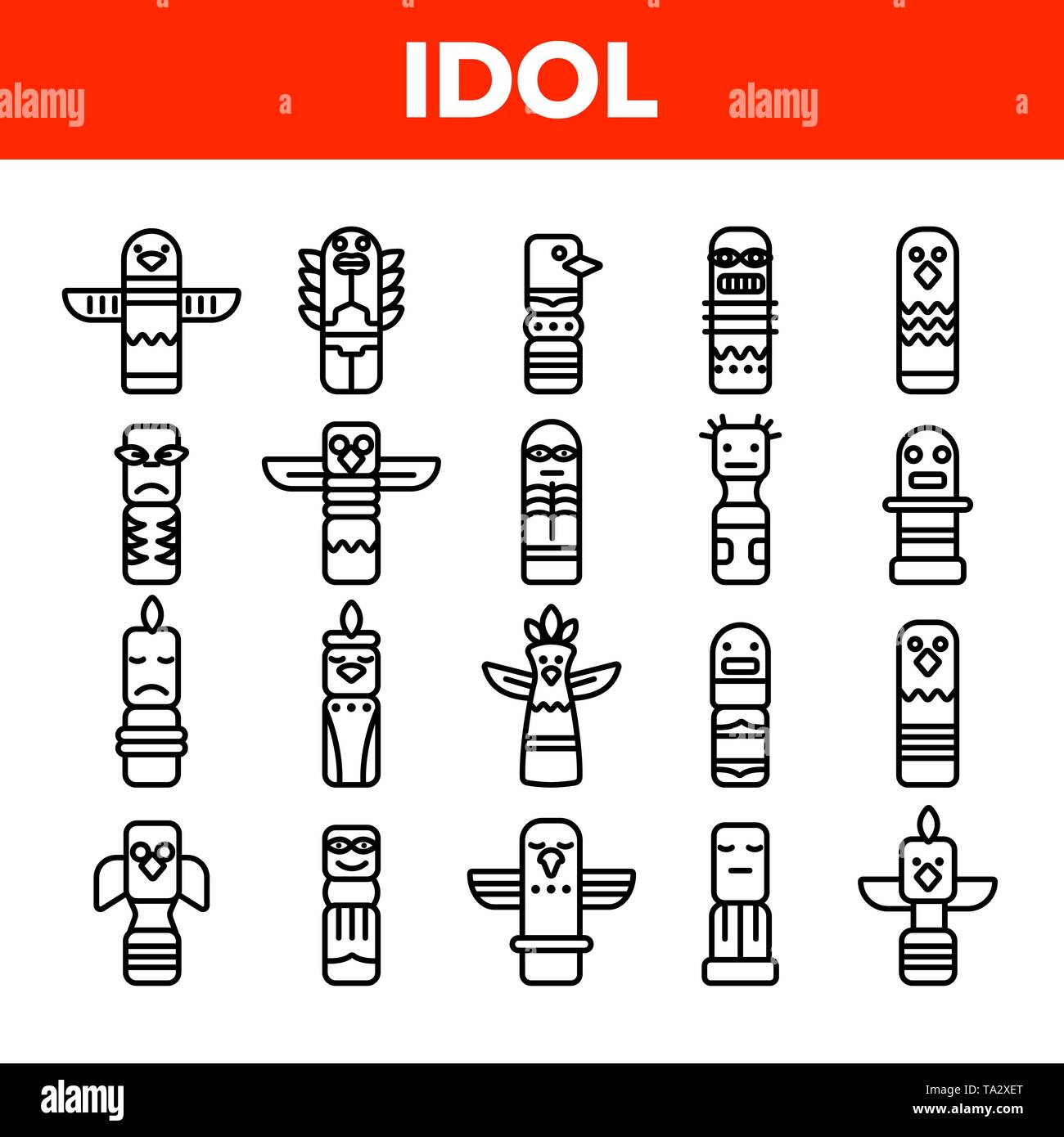 Tribal Ancient Idols Vector Linear Icons Set Stock Vector Image & Art ...