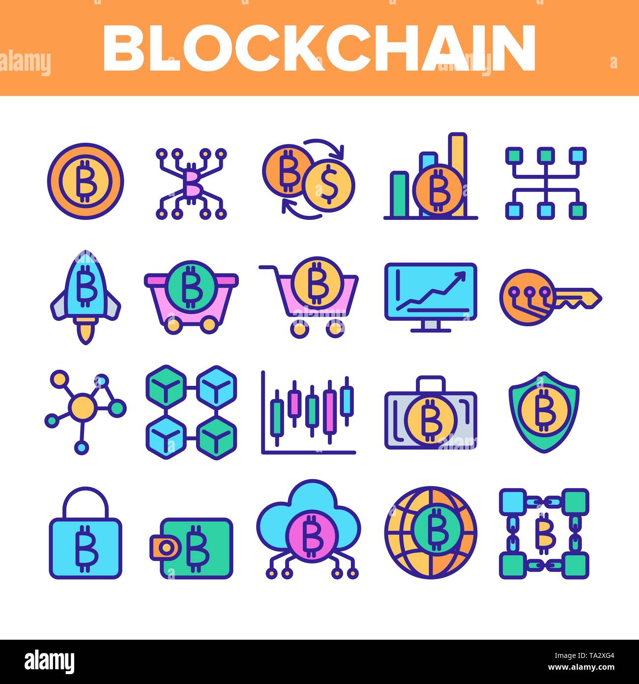 Blockchain Technology, Cryptocurrency Vector Linear Icons Set Stock Vector Image & Art - Alamy