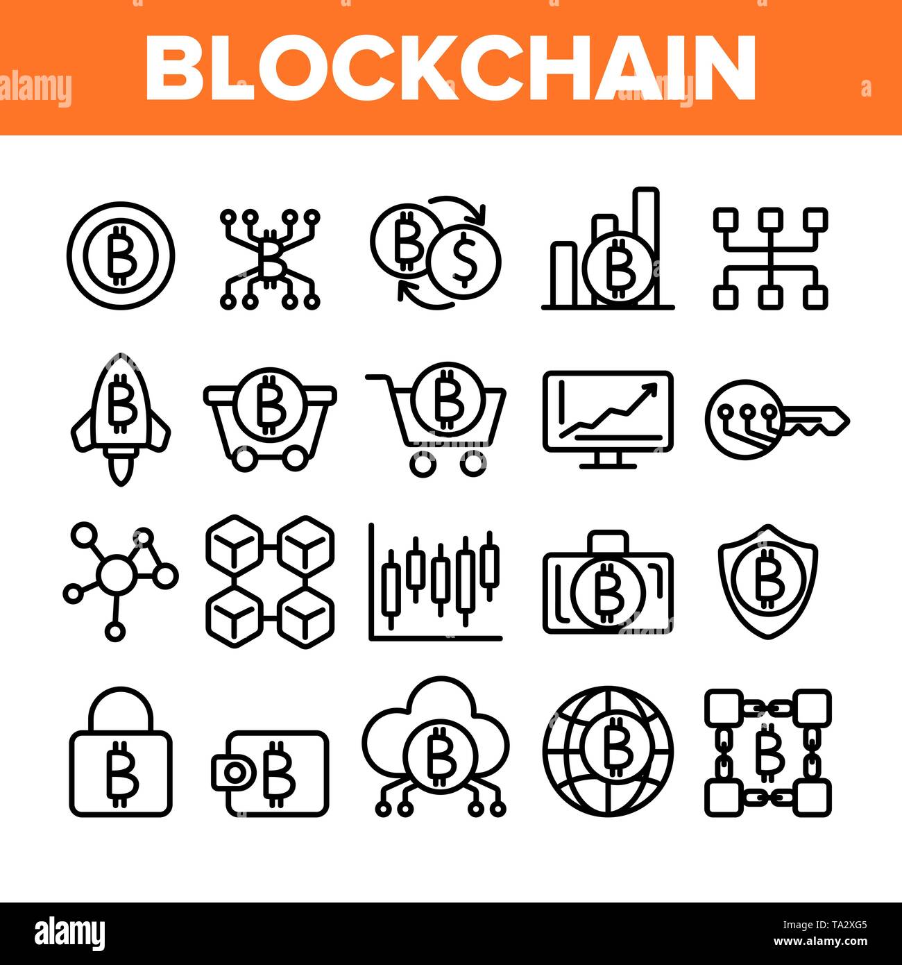 Blockchain Technology, Cryptocurrency Vector Linear Icons Set Stock ...