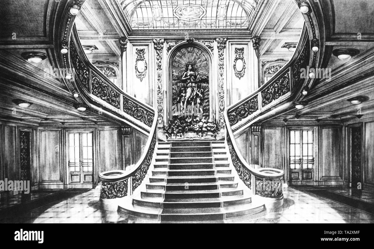 Large staircase aboard the Italian passenger ship "Saturnia Stock Photo ...