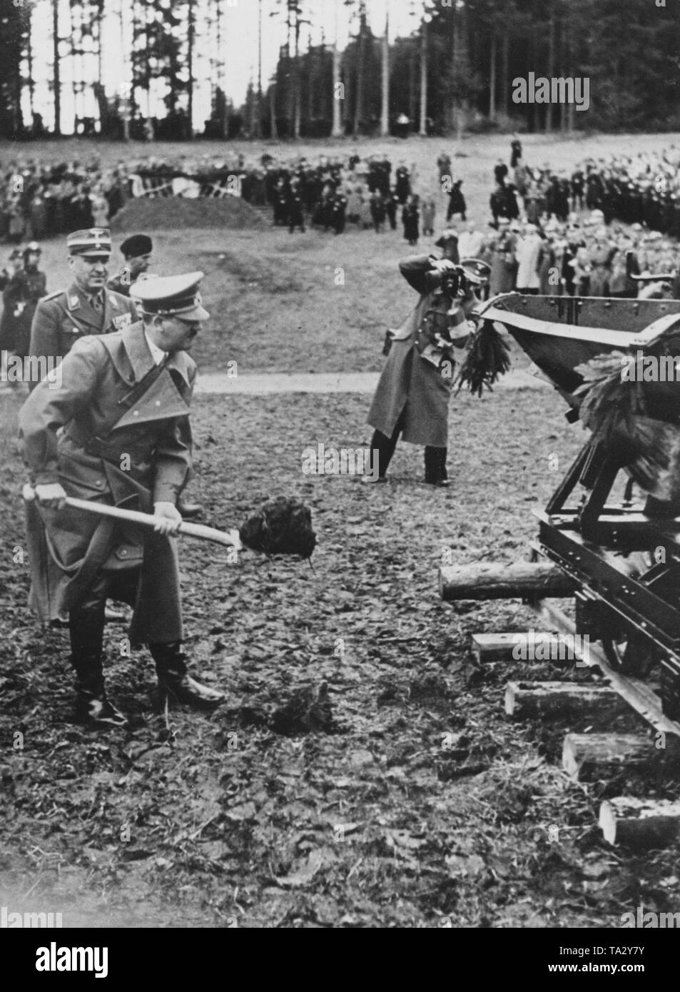 Adolf Hitler at the groundbreaking ceremony of the Austrian motorway ...