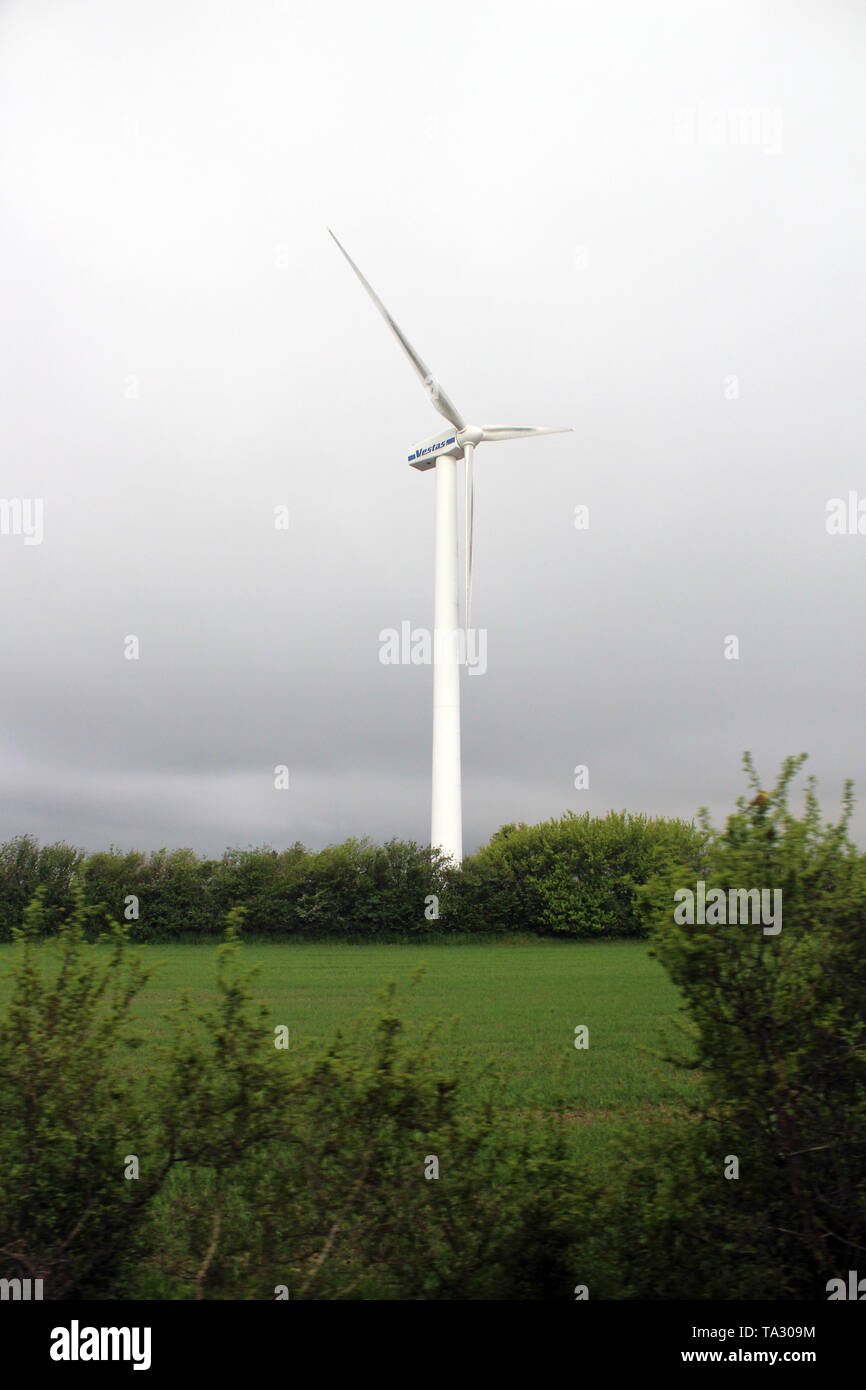 Wind turbine power generator on green field, Denmark Stock Photo - Alamy