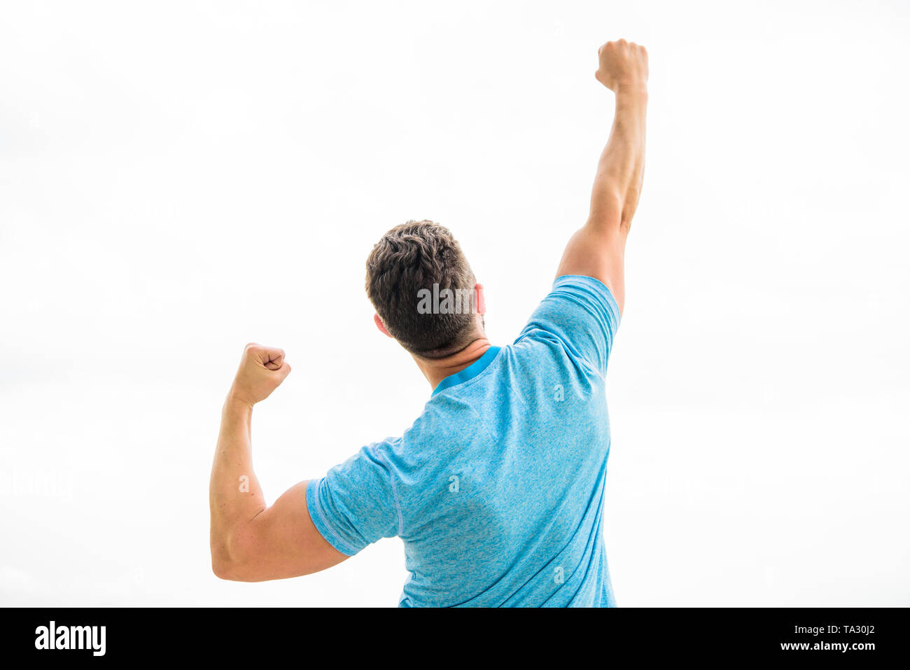 Emotional explosion. muscular back man isolated on white. Coach ...