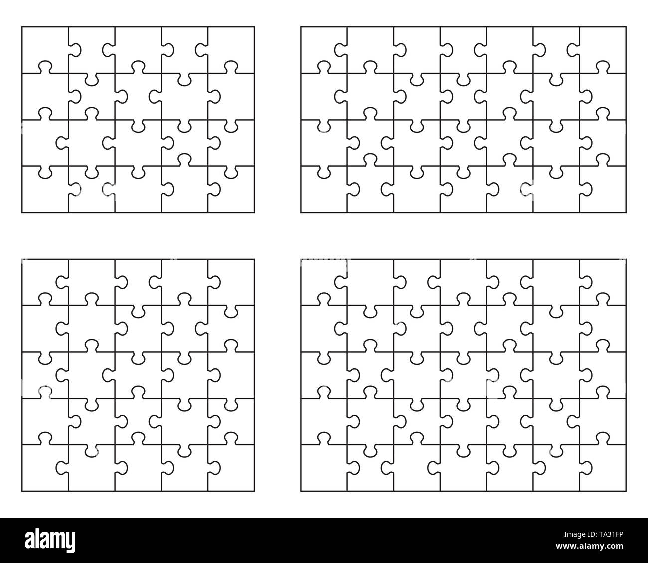 Vector illustration of four different white puzzles, separate pieces ...