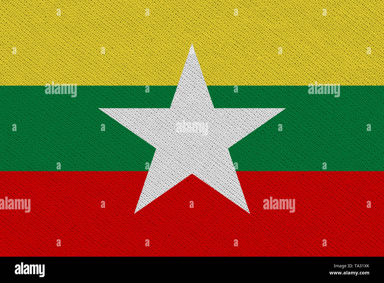 Burma fabric flag. Patriotic background. National flag of Burma Stock ...