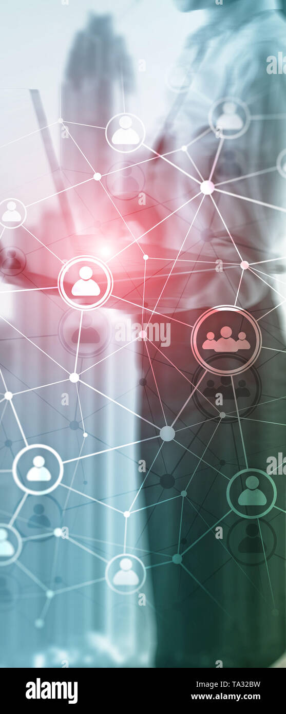 Vertical Panorama Banner. Double exposure people network structure HR ...