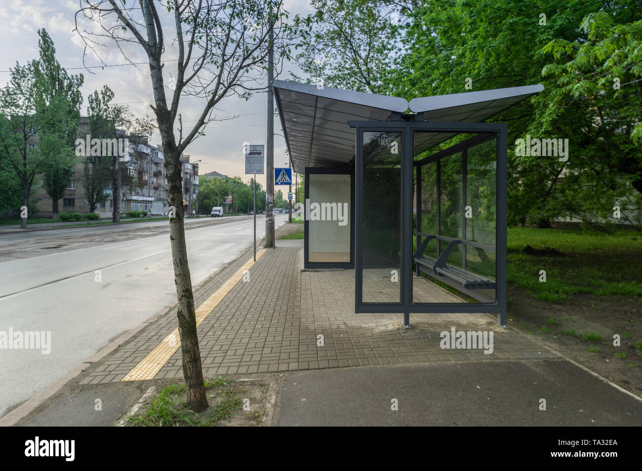 Transport stop on the street. Side view Stock Photo - Alamy