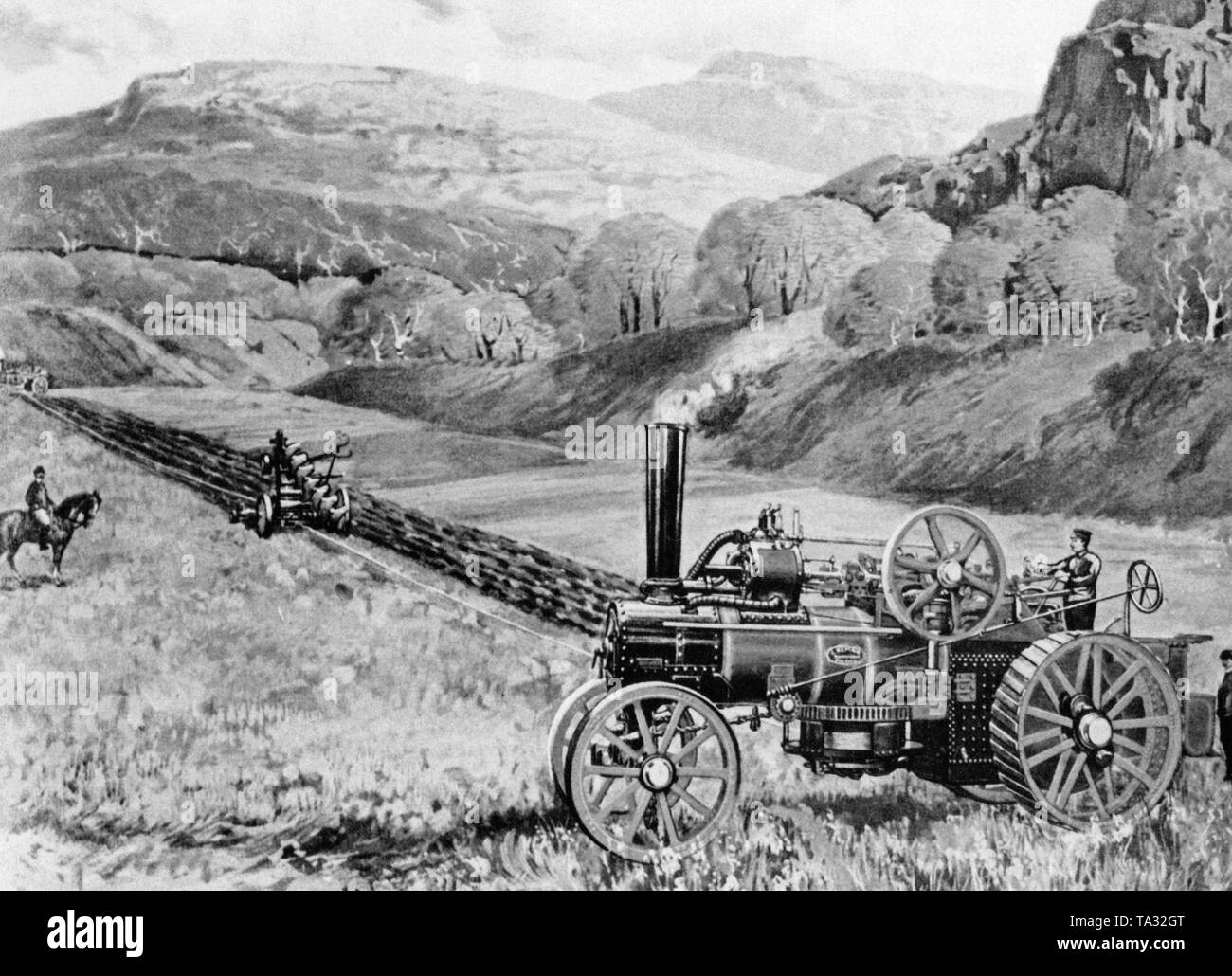 Tractor in operation Black and White Stock Photos & Images - Alamy