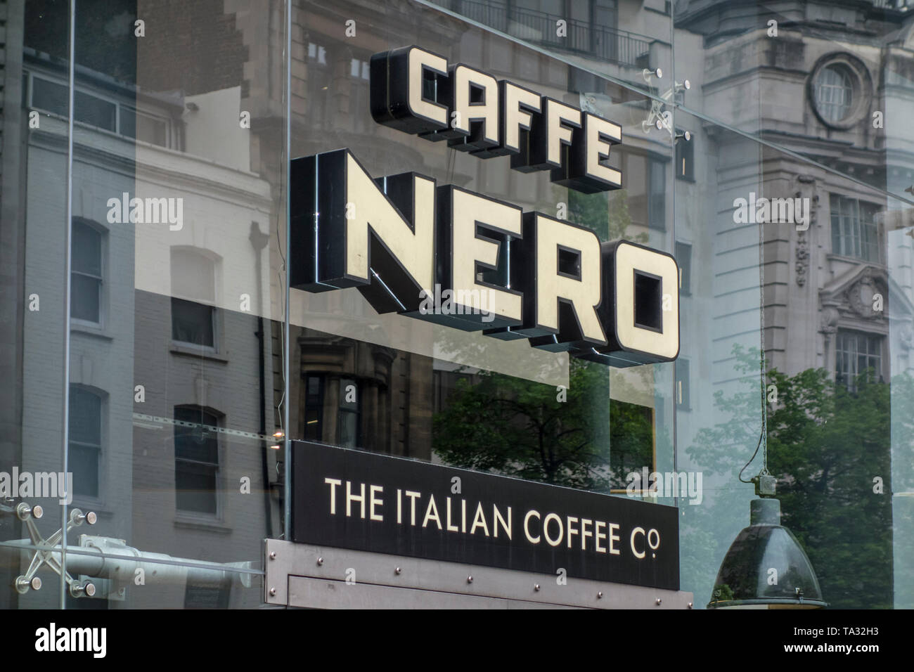 3rd May 2019, London, UK. Sign outside a branch of coffee chain Caffe ...