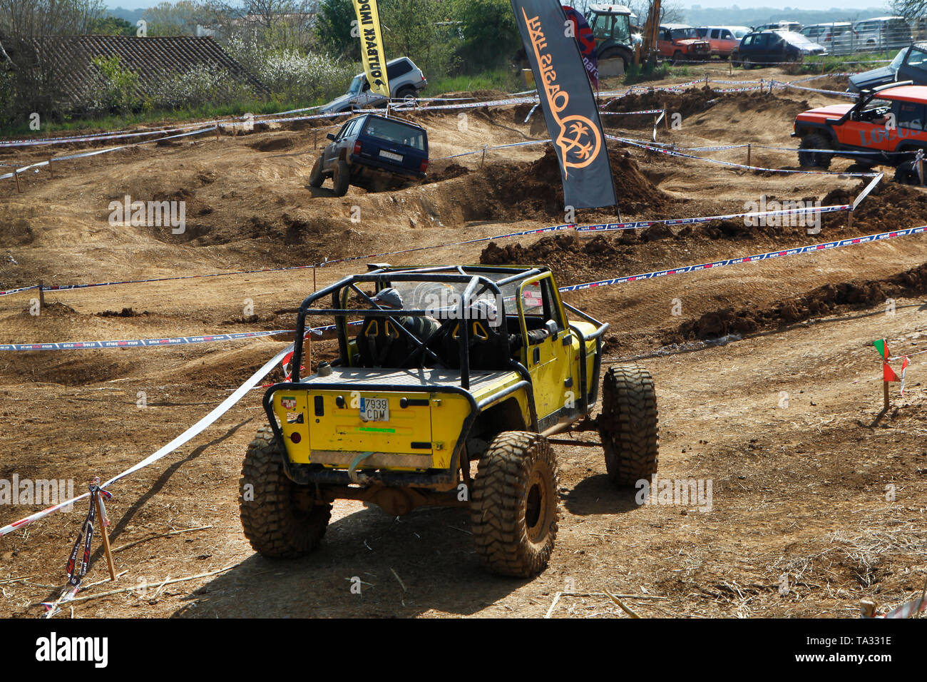 Four wheel drive cars tackling a mud circuit in Spain Stock Photo - Alamy