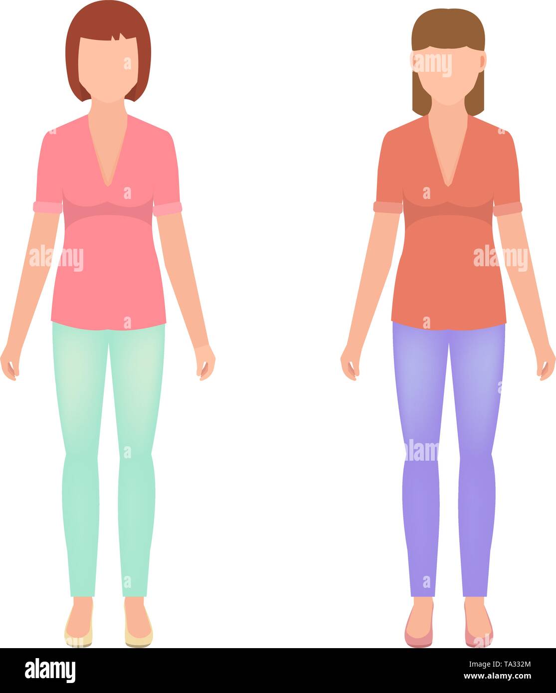 Two girls in full growth, female avatars in flat style, stylish women ...