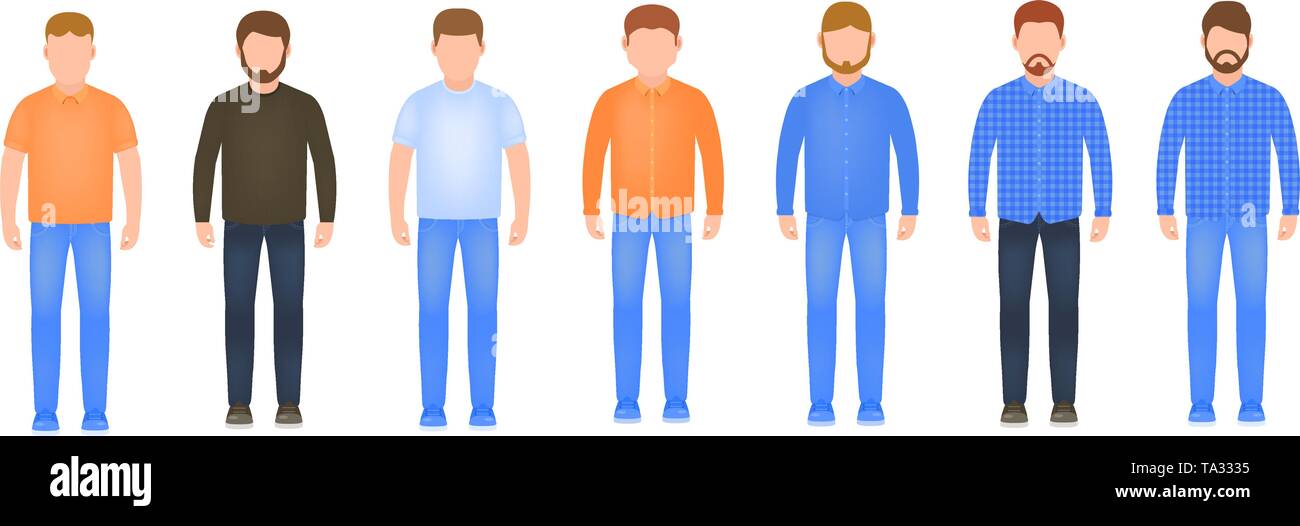 Full length men icon set, male avatars in flat style, stylish guys ...