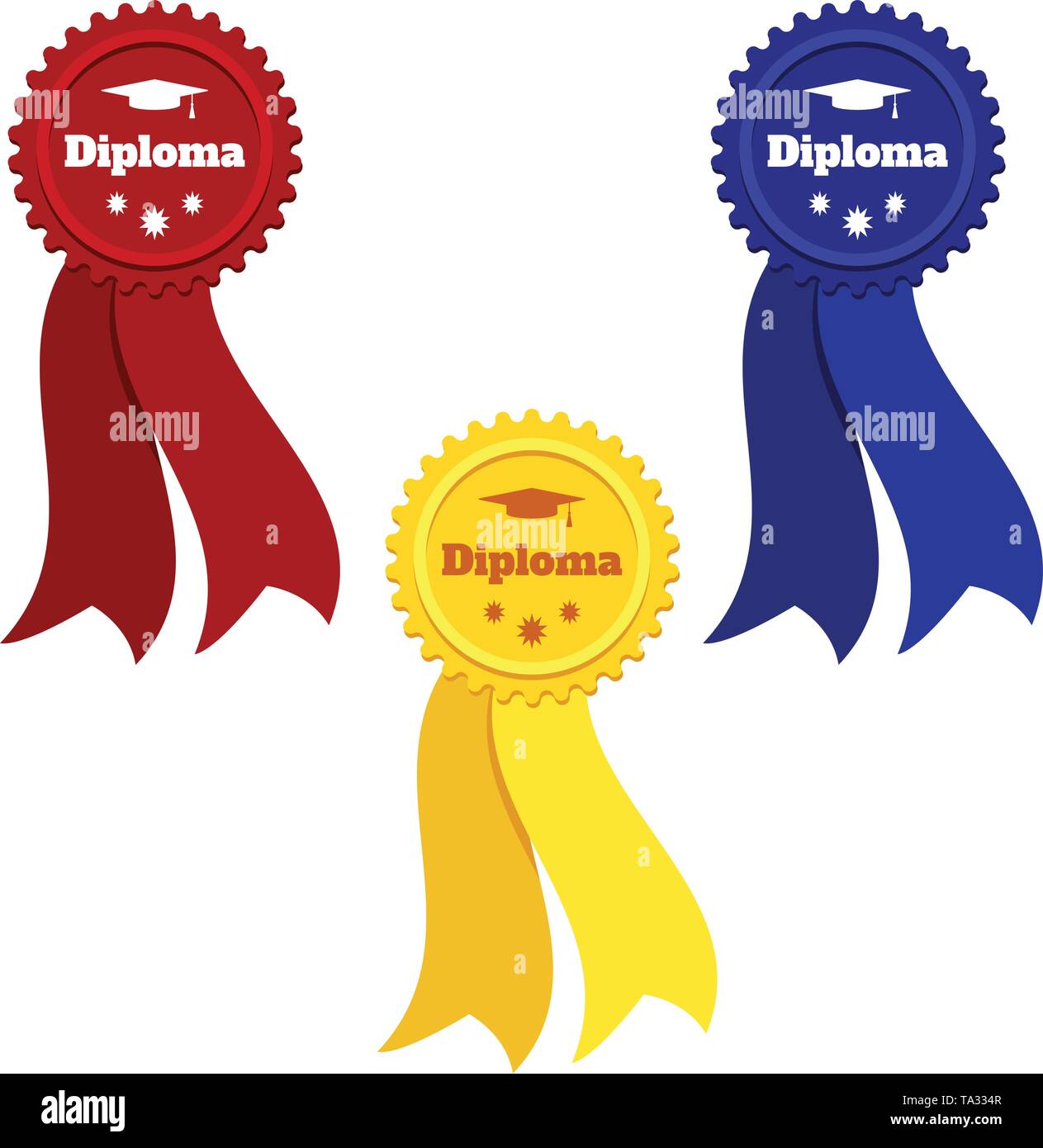 set of stamps with ribbons for graduate diplomas. Vector flat ...