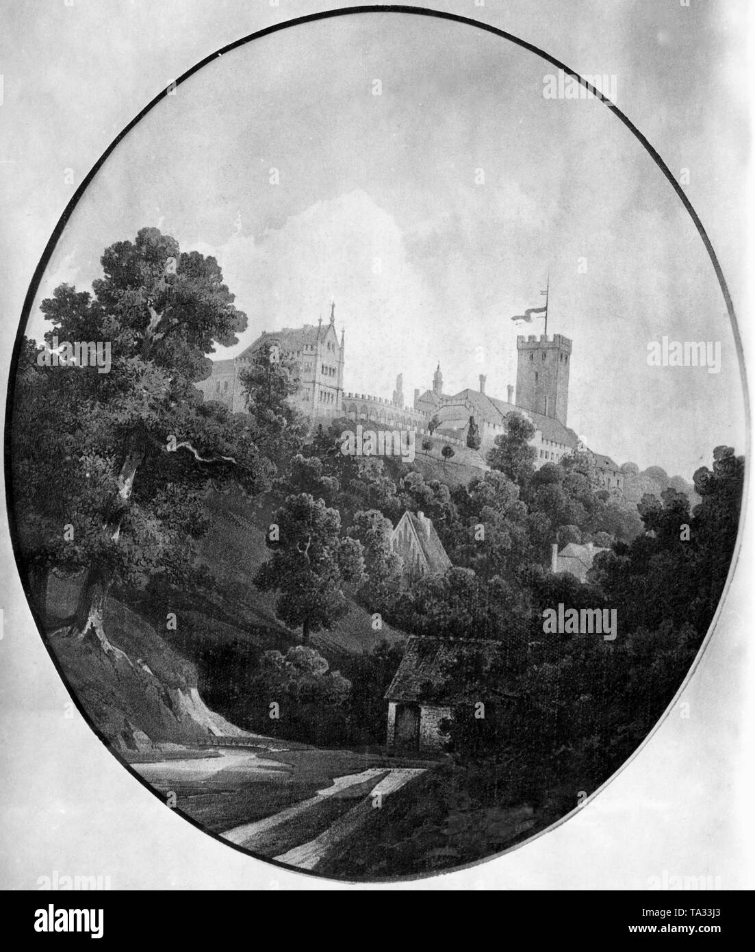 Old watercolor (until 1878) of the "Gneisenau Castle" Sommerschenburg ...