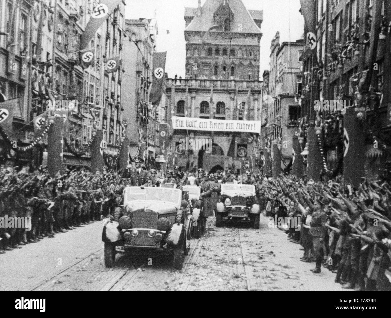 Adolf Hitler drives through Gdansk after the invasion of Poland. His ...