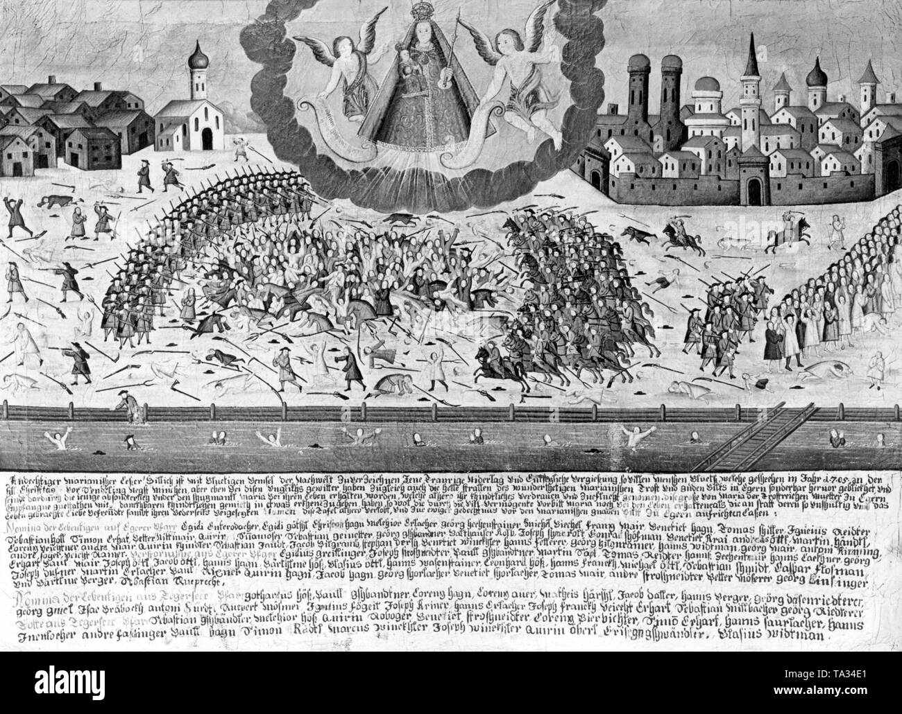 Votive picture from 1707. On the left the village of Sendling, in the ...