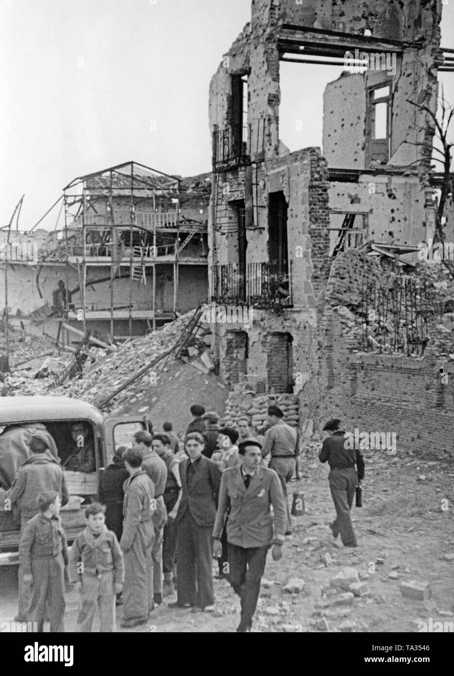 Photo of buildings destroyed by artillery fire shortly after the ...