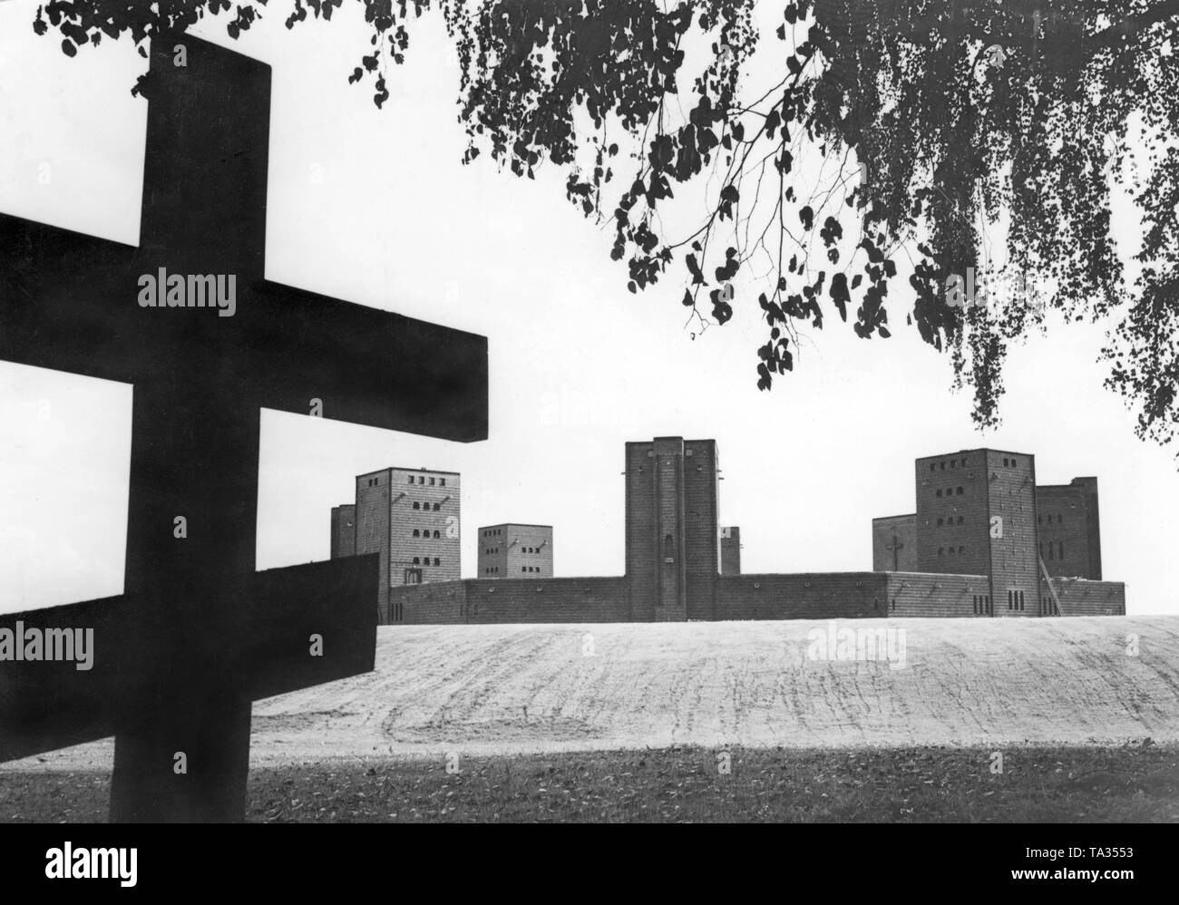 Undated photo of the Tannenberg Memorial with the grave cross of an ...