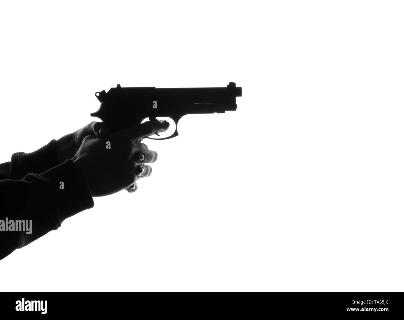 Silhouette of human hand with gun on white background Stock Photo - Alamy