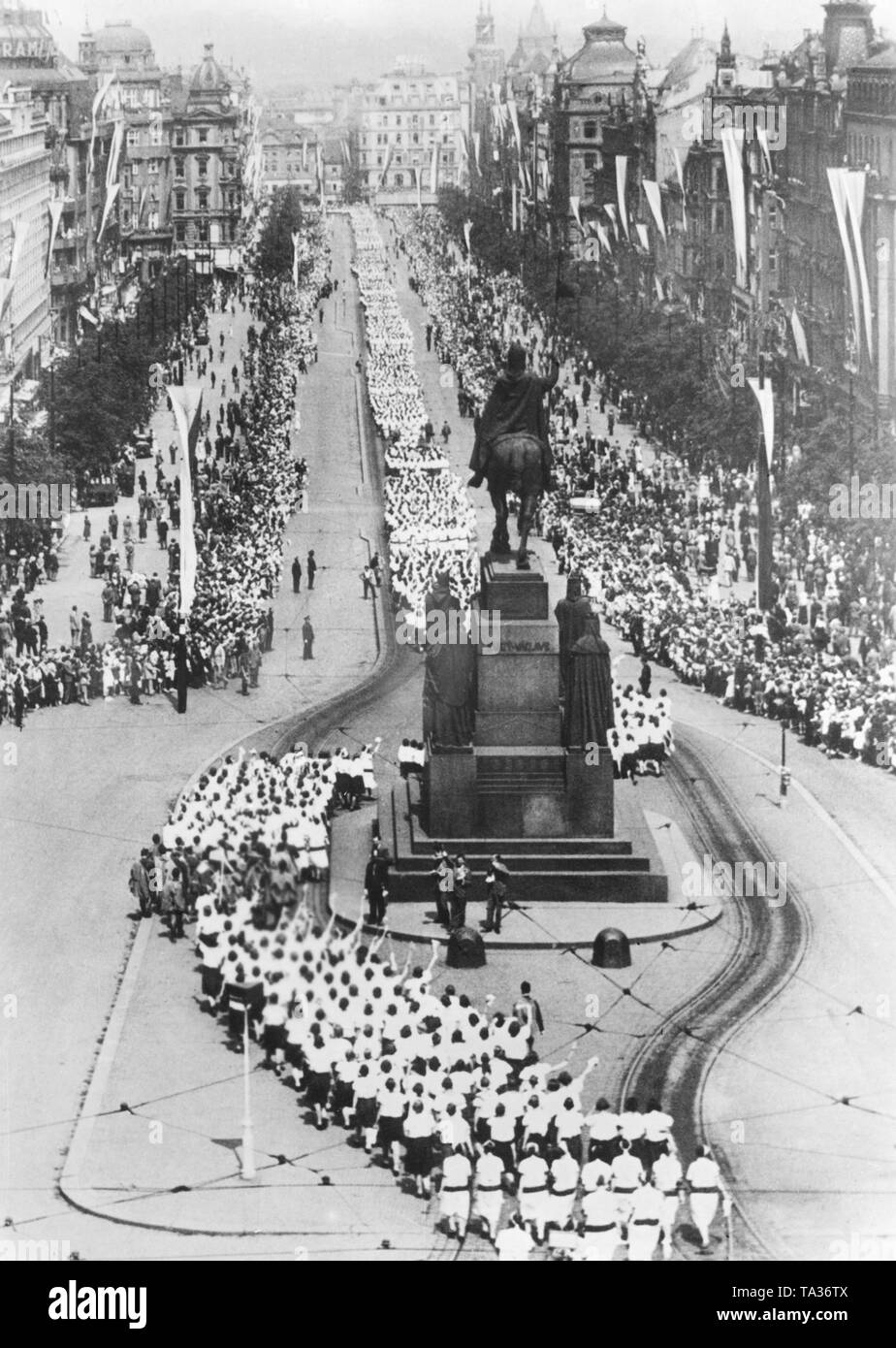 A parade takes place at Wenceslas Square in Prague on the occasion of ...