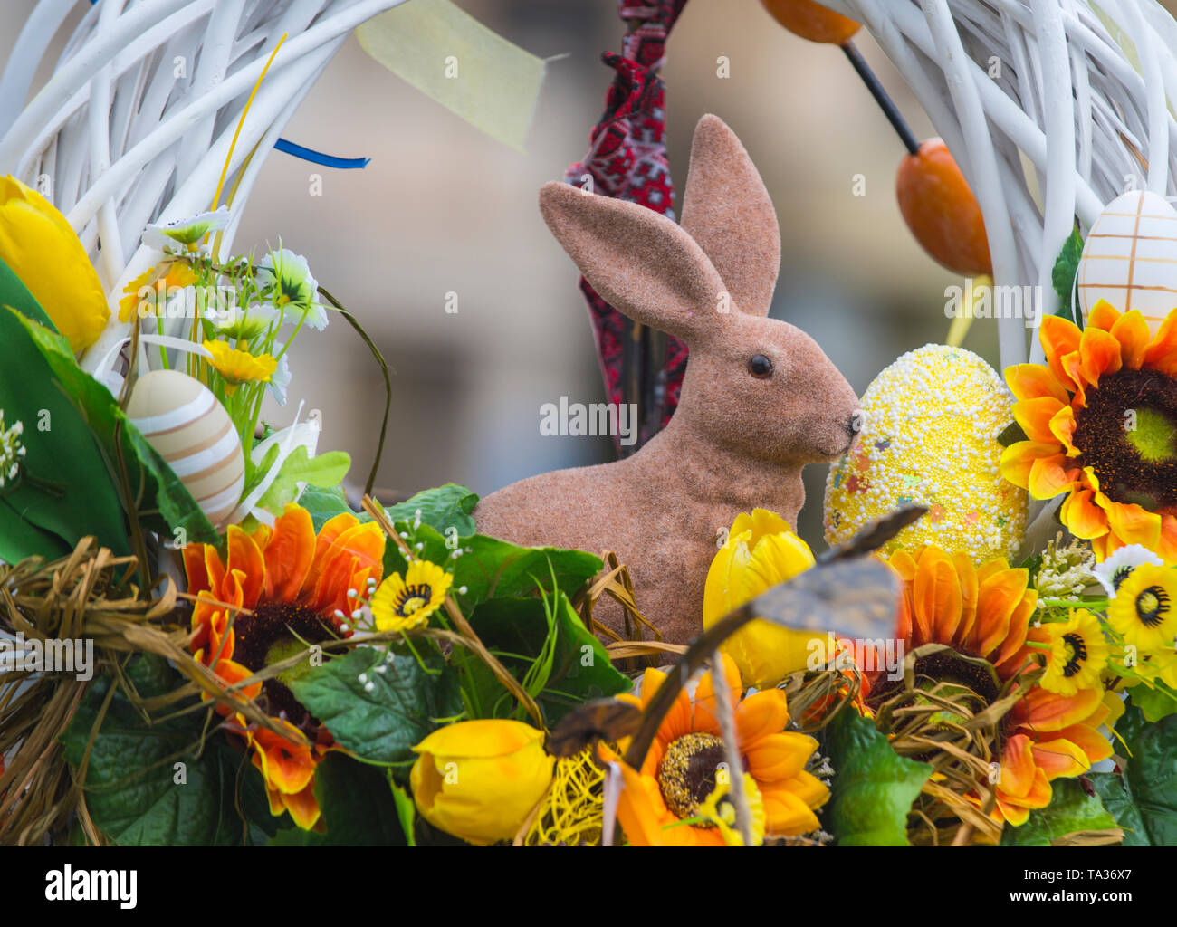 Easter bunny and eggs in nest, spring Stock Photo - Alamy