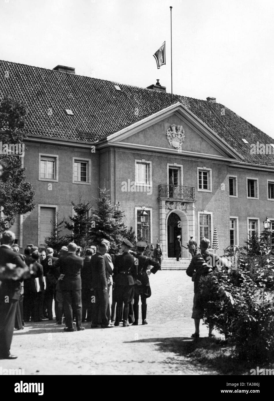 Entrance to the main building of the Neudeck Castle in Upper Silesia ...