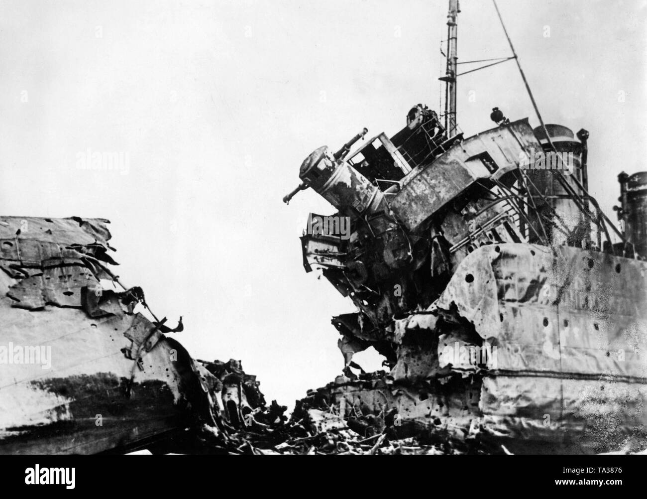 A ship destroyed by a German aircraft bomb during the evacuation of ...