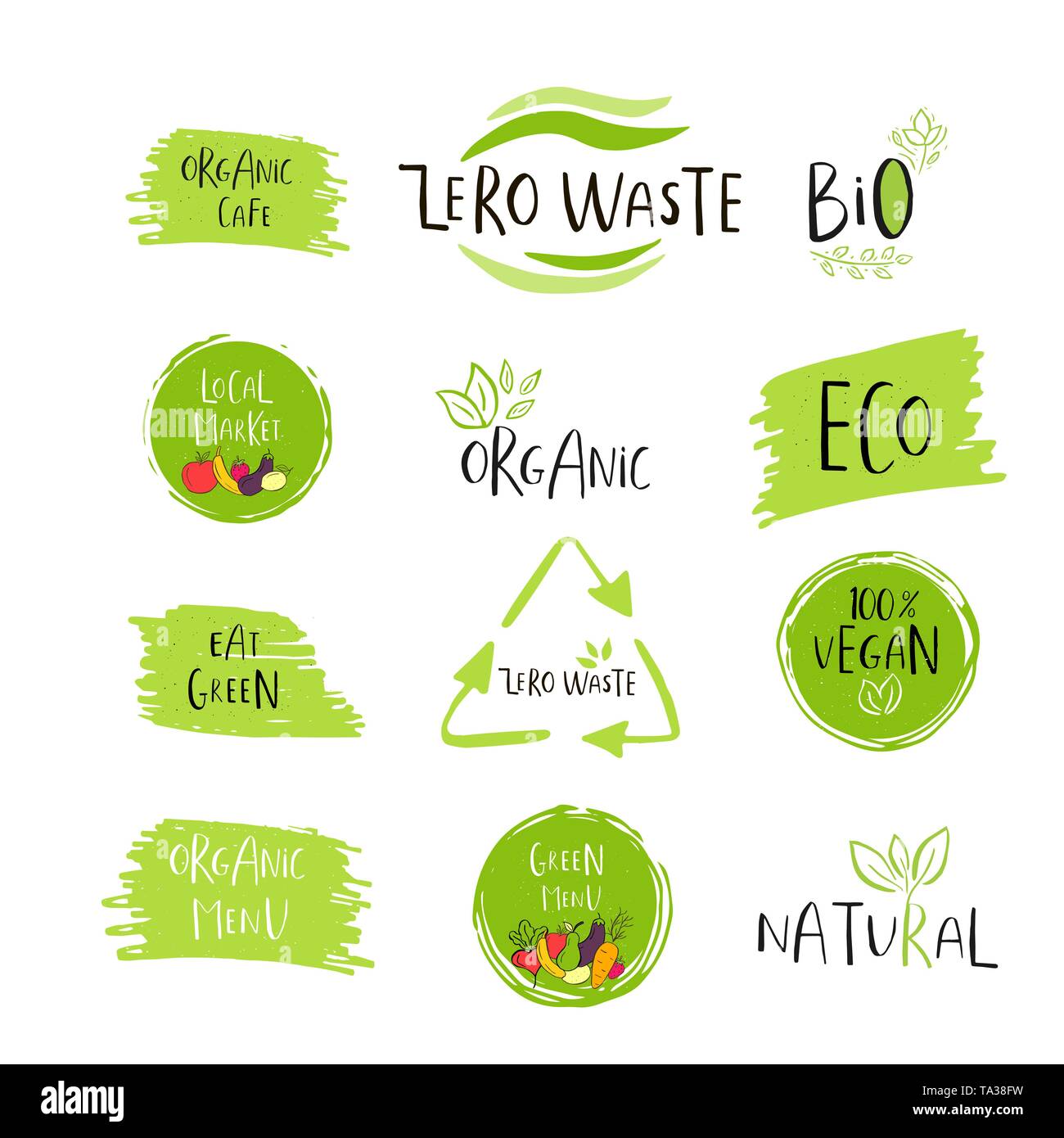 Hand drawn Zero waste logo or sign. Eco badge, tag for shopping, no ...