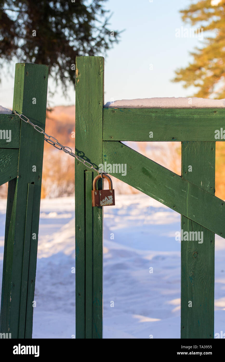 closed wooden gate at winter daylight Stock Photo - Alamy