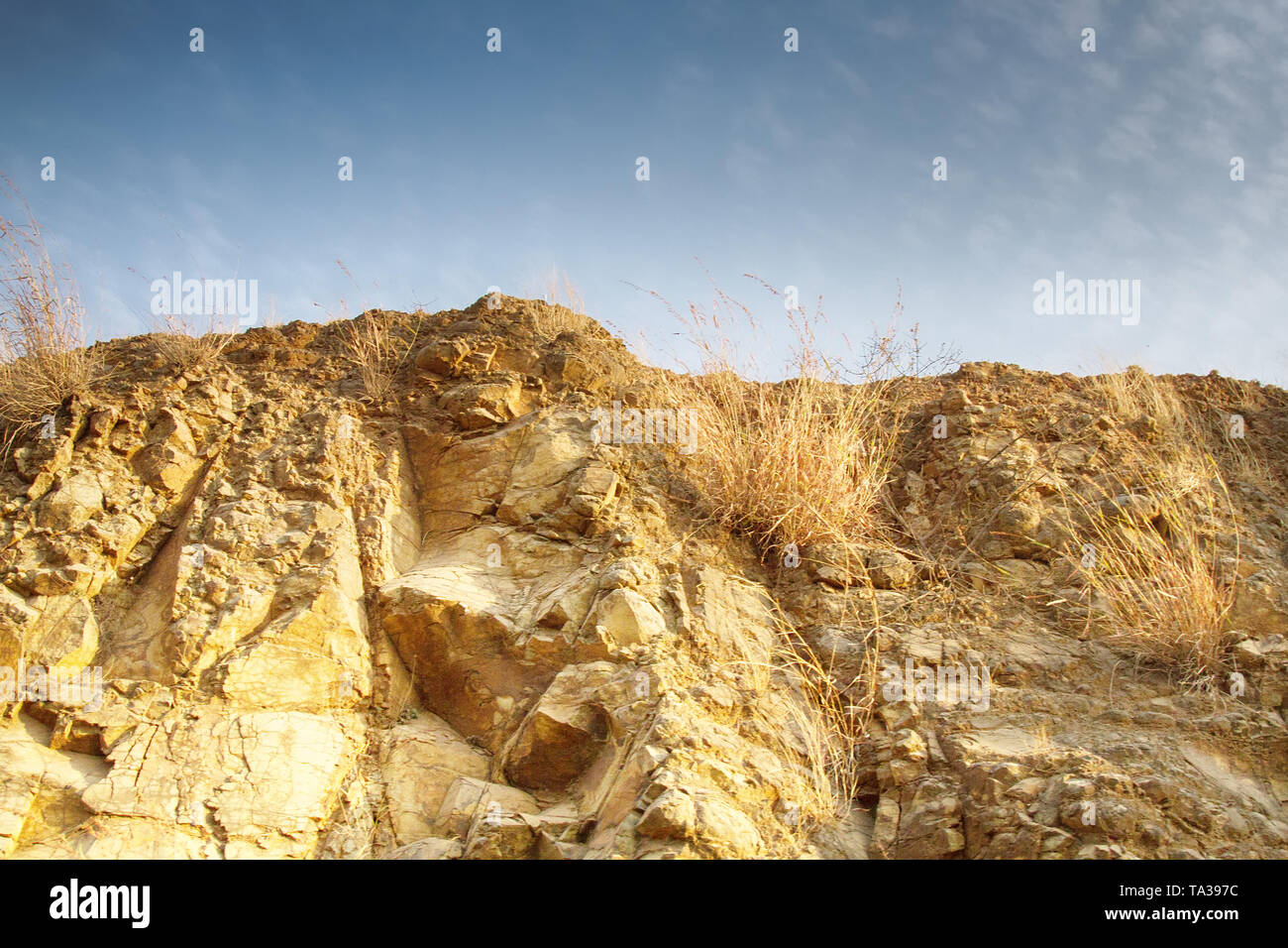 Break with deposit of clay and sandstone, sediment layers. Soil science ...