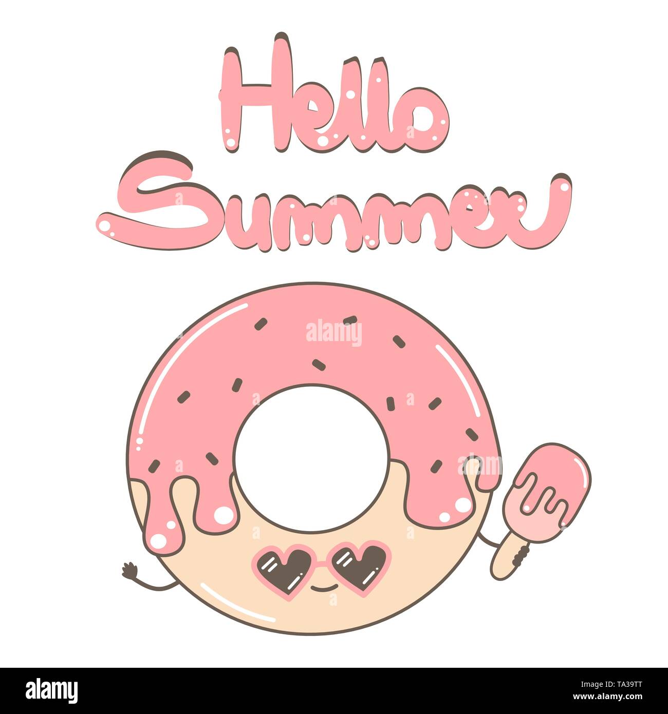 cute hand drawn lettering hello summer quote vector illustration card ...