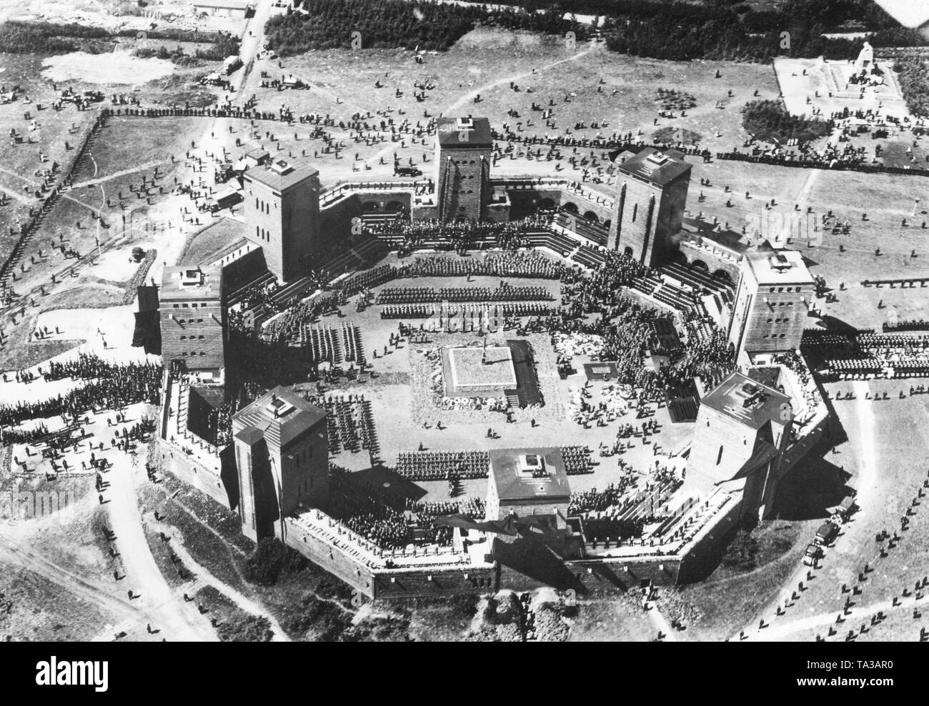 Aerial view of the funeral of Paul von Hindenburg in the Tannenberg ...