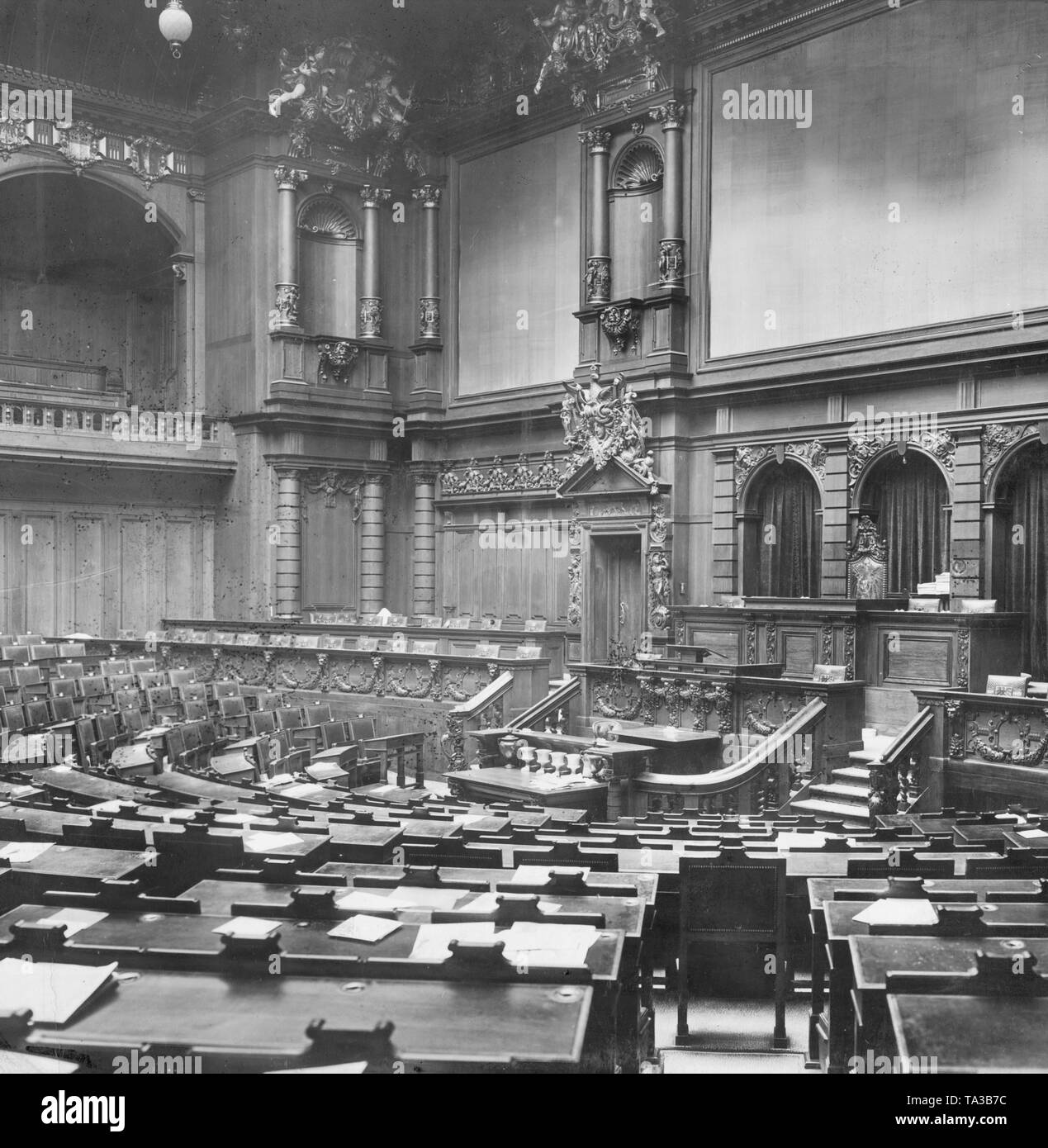 View of the meeting room shortly before the Reichstag elections in ...