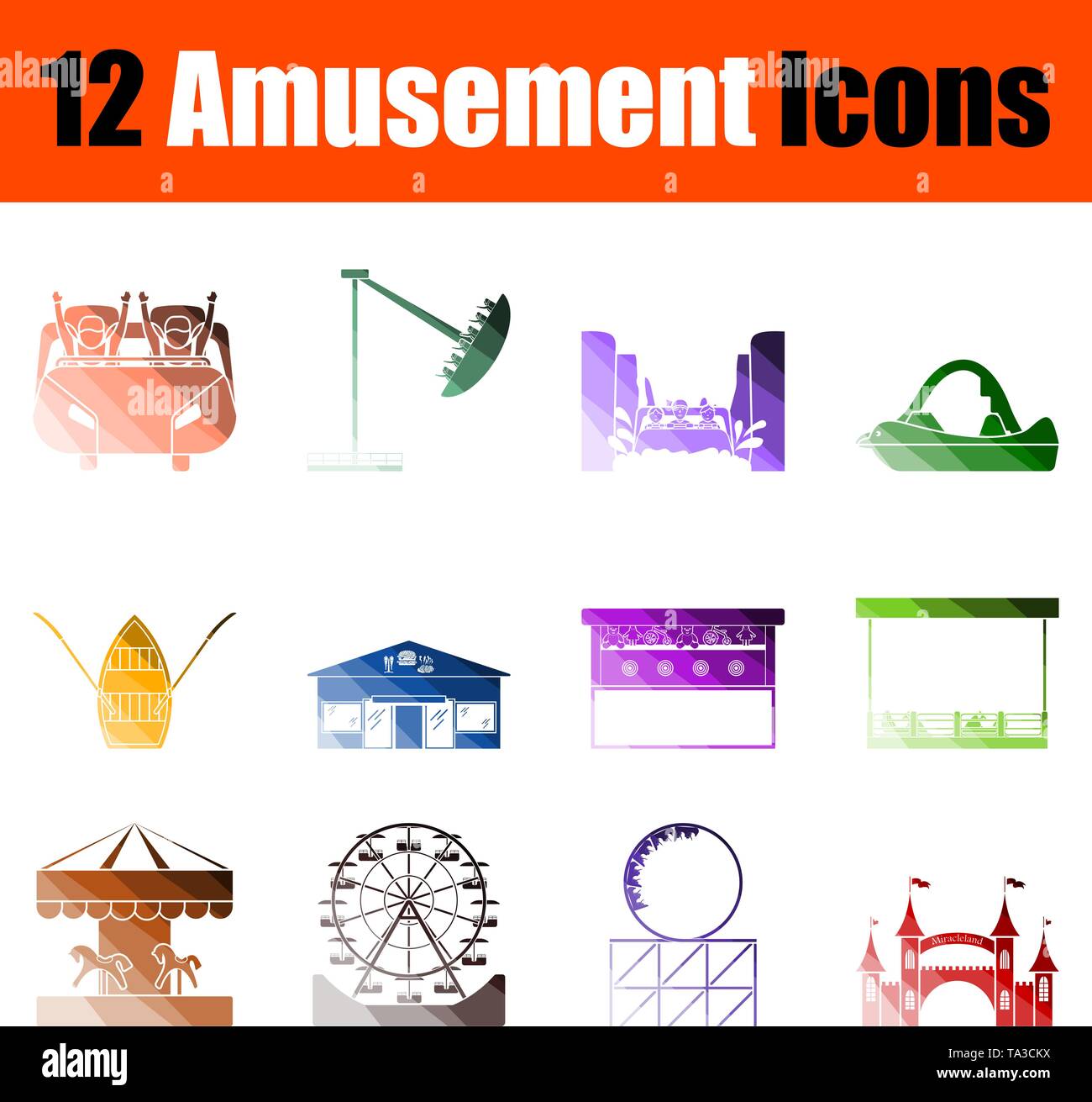 Amusement Icon Set. Flat Color Ladder Design. Vector Illustration Stock ...