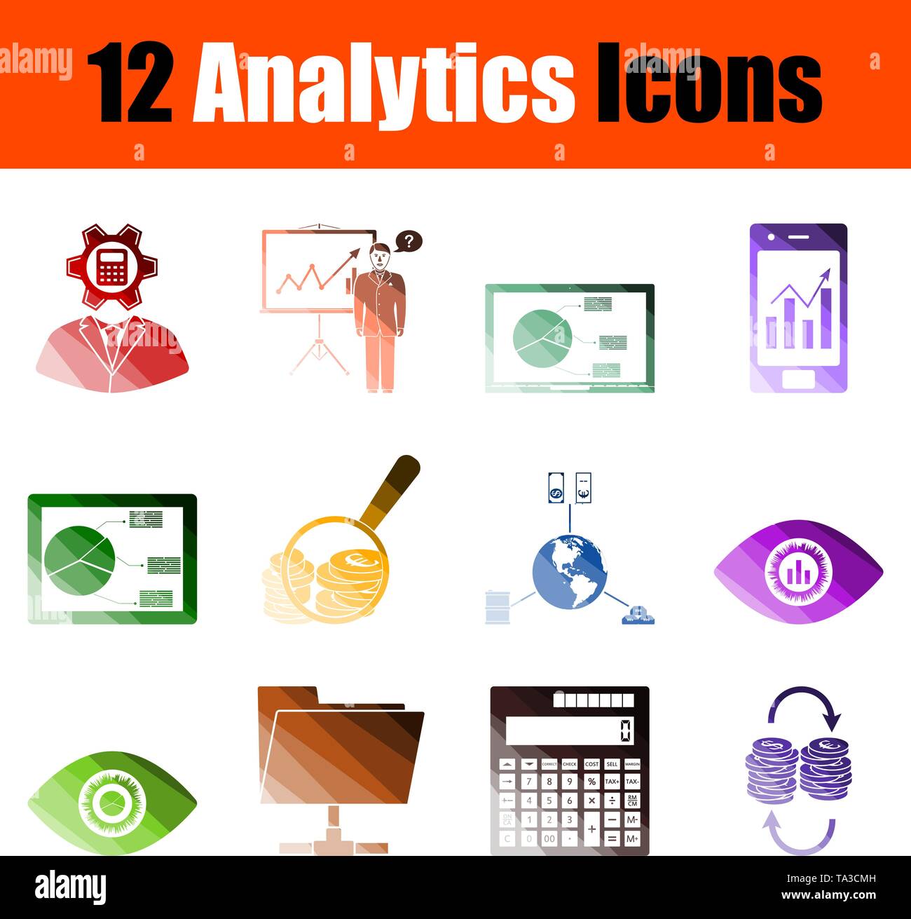 Analytics Icon Set. Flat Color Ladder Design. Vector Illustration Stock ...