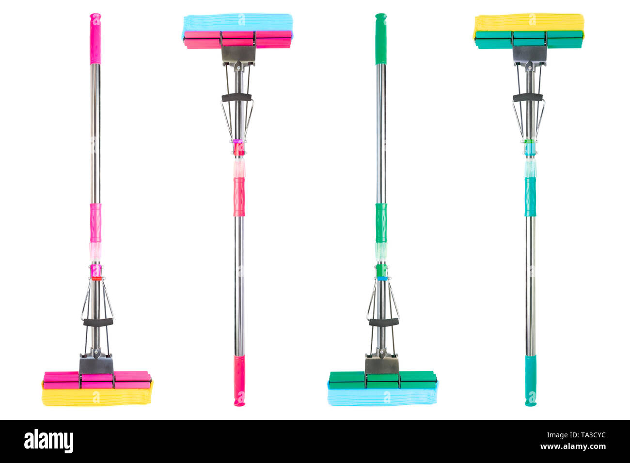 colored mechanical double-rolled pull-action PVA mops isolated Stock ...