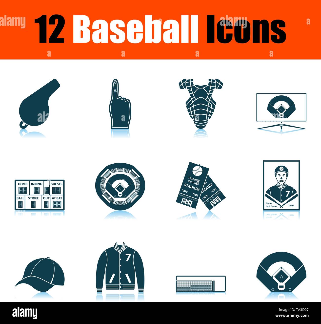 Baseball Icon Set. Shadow Reflection Design. Vector Illustration Stock ...