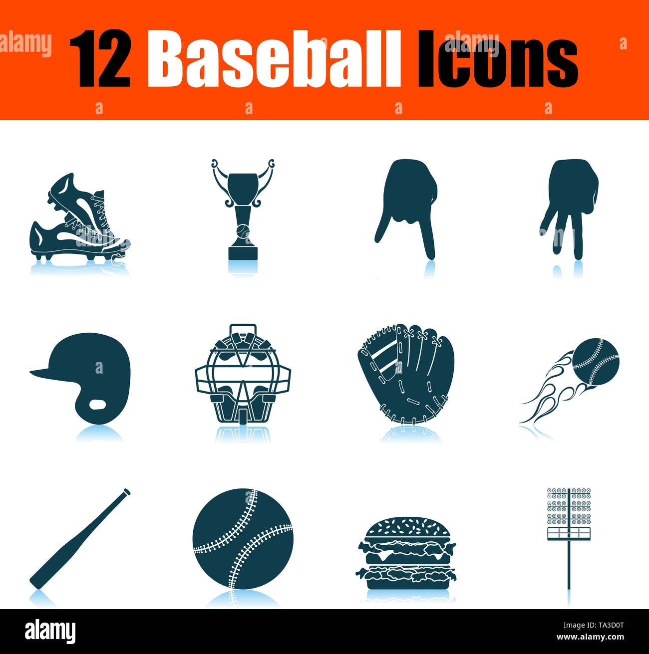 Baseball Icon Set. Shadow Reflection Design. Vector Illustration Stock ...