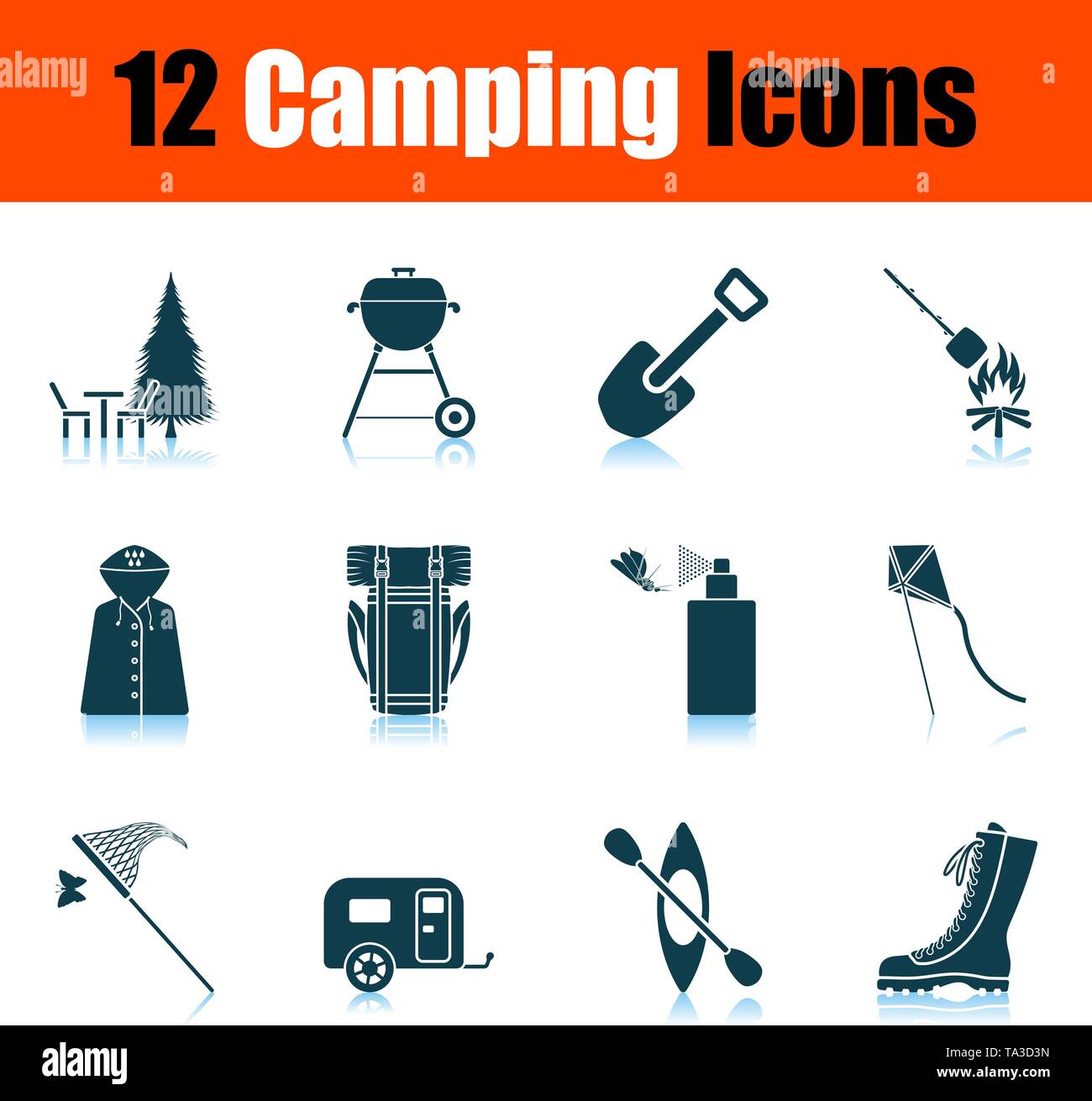 Camping Icon Set. Shadow Reflection Design. Vector Illustration Stock ...