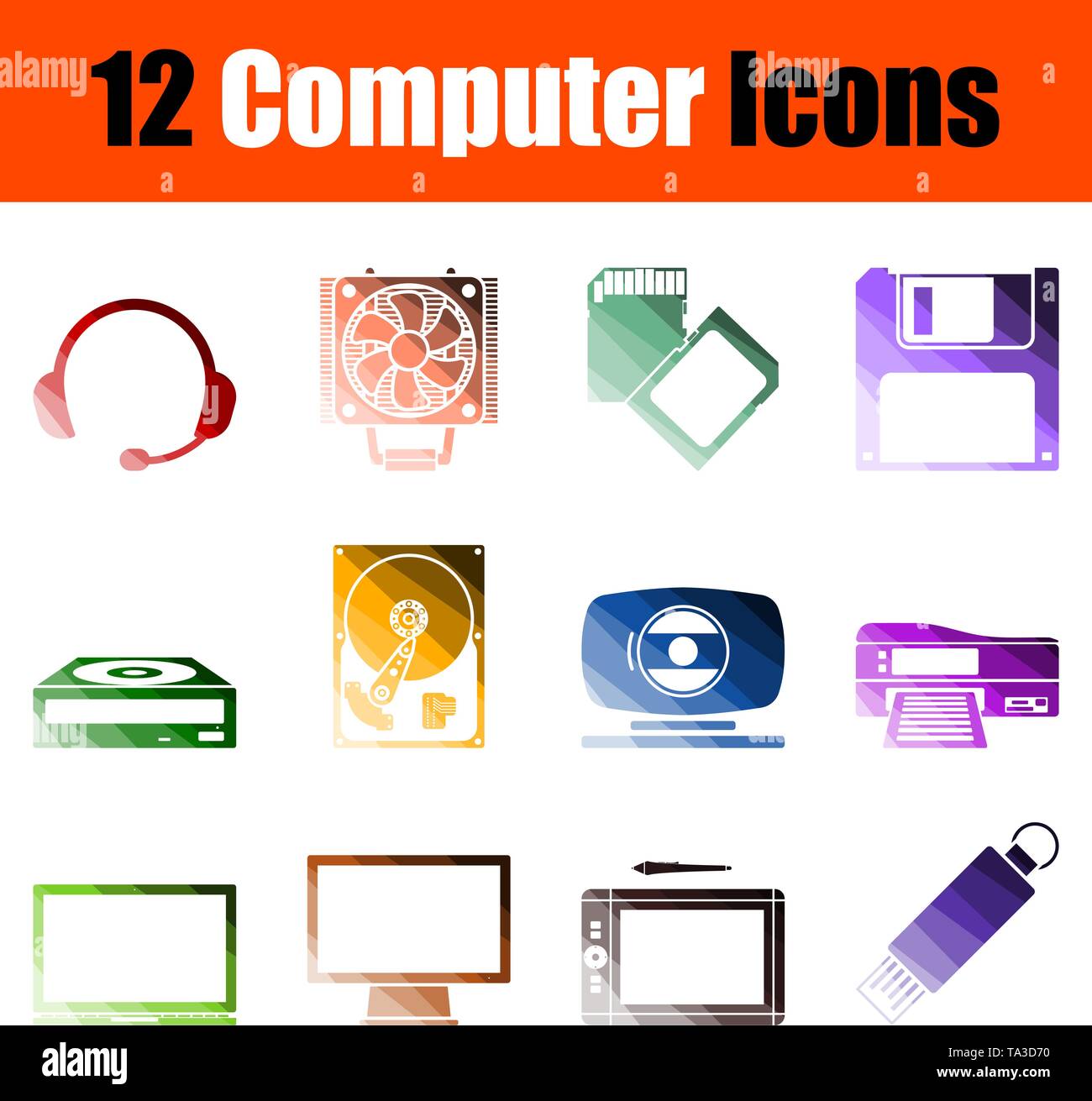 Computer Icon Set. Flat Color Ladder Design. Vector Illustration Stock ...