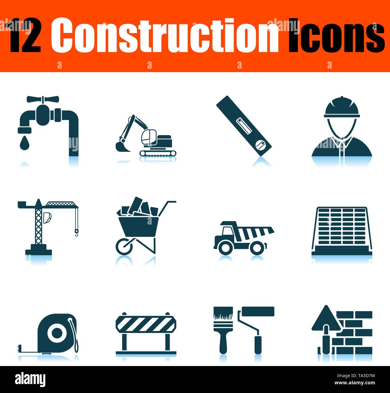 Construction Icon Set. Shadow Reflection Design. Vector Illustration ...