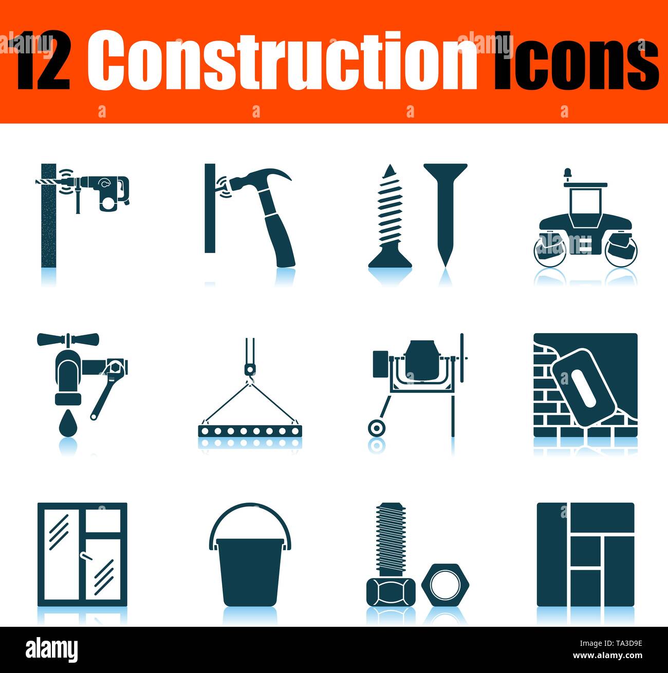 Construction Icon Set. Shadow Reflection Design. Vector Illustration ...