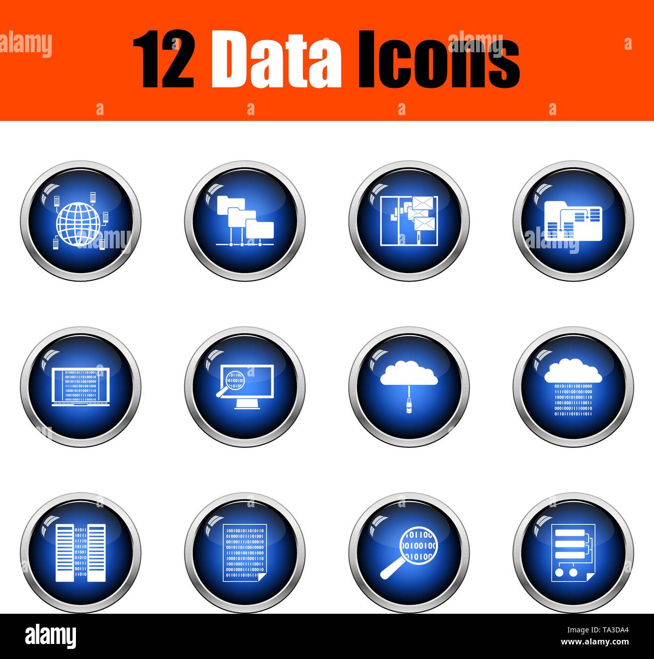 Data Icon Set. Glossy Button Design. Vector Illustration Stock Vector ...