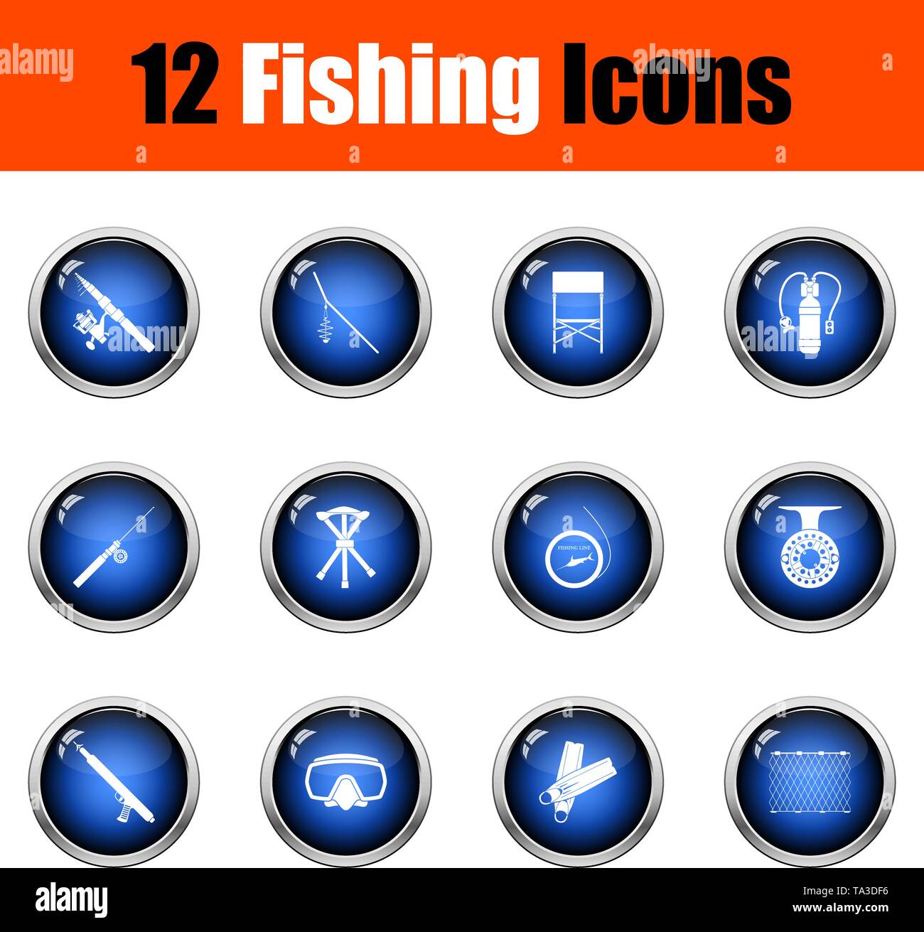 Fishing Icon Set. Glossy Button Design. Vector Illustration Stock ...