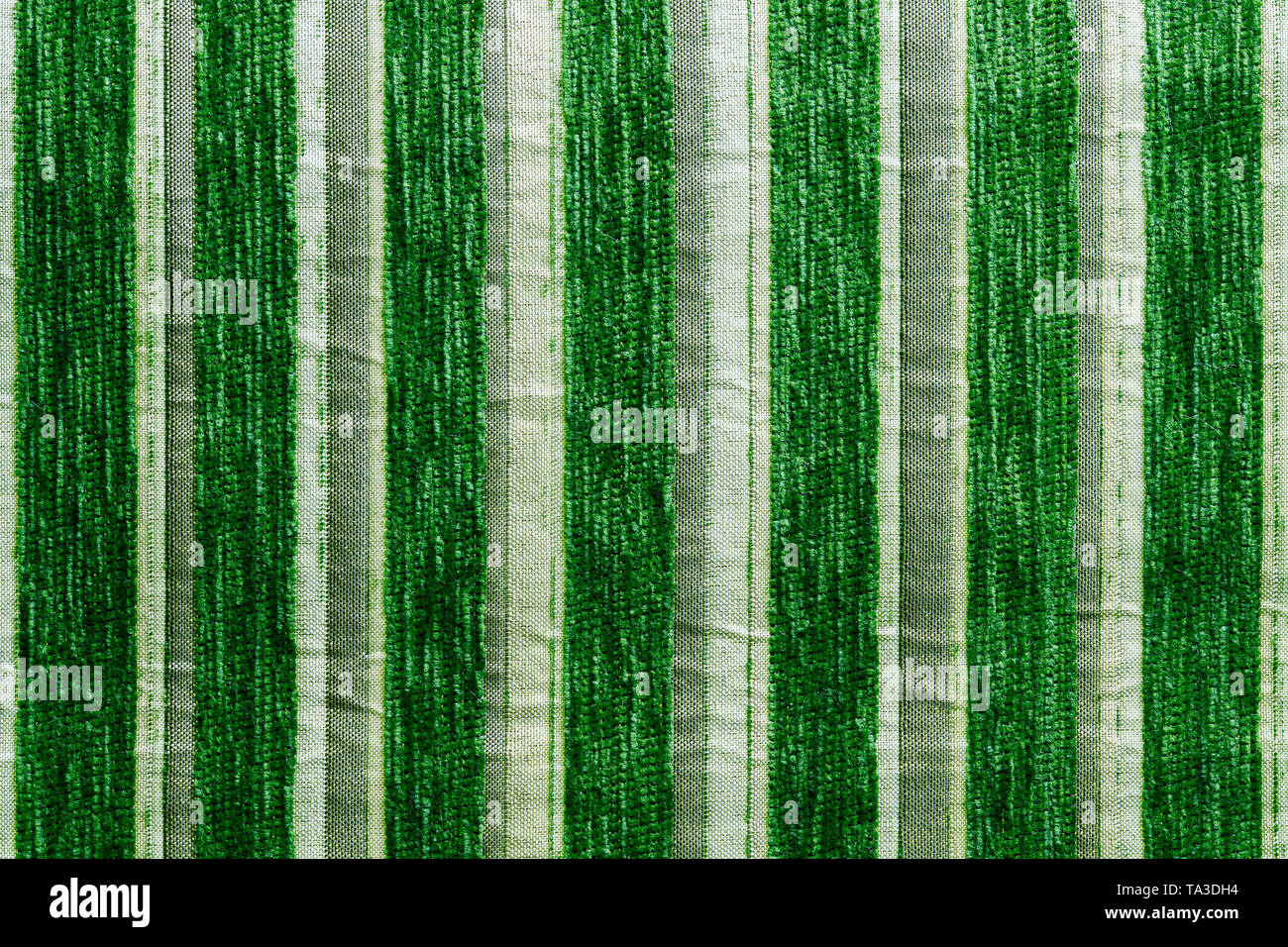 green striped synthetic woven upholstery fabric close-up texture and ...
