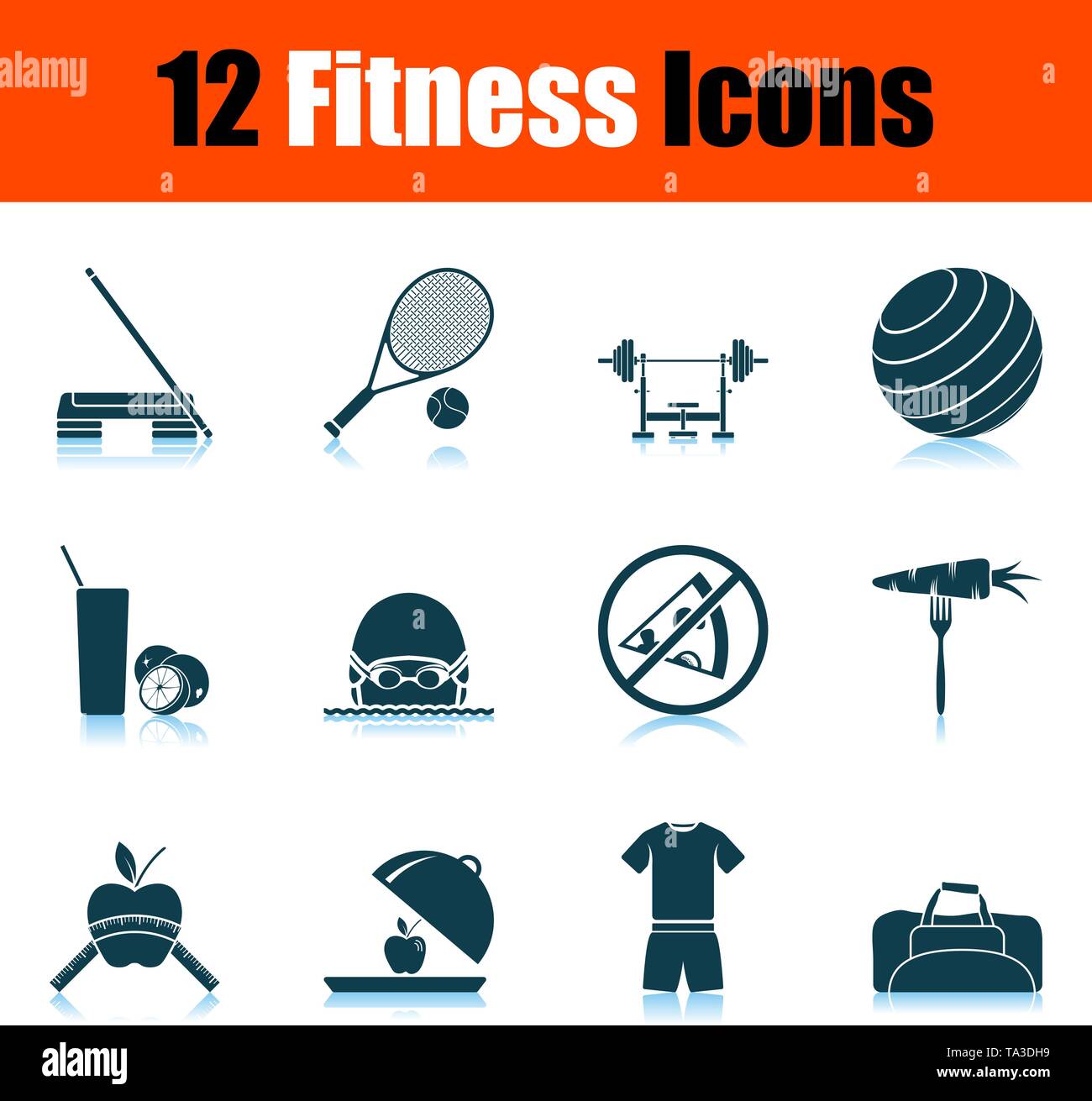 Fitness Icon Set. Shadow Reflection Design. Vector Illustration Stock ...